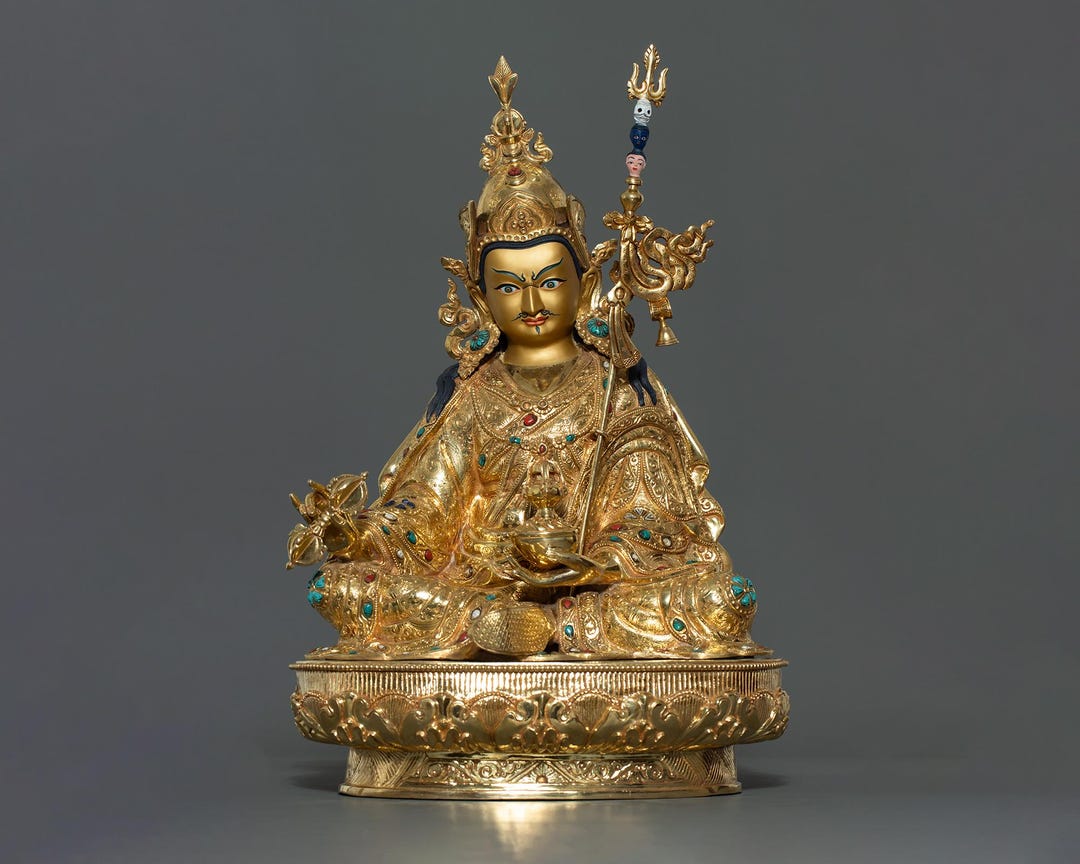 24K Gold Guru Padmasambhava Statue: Tibetan Buddhist Art, Handmade - Etsy