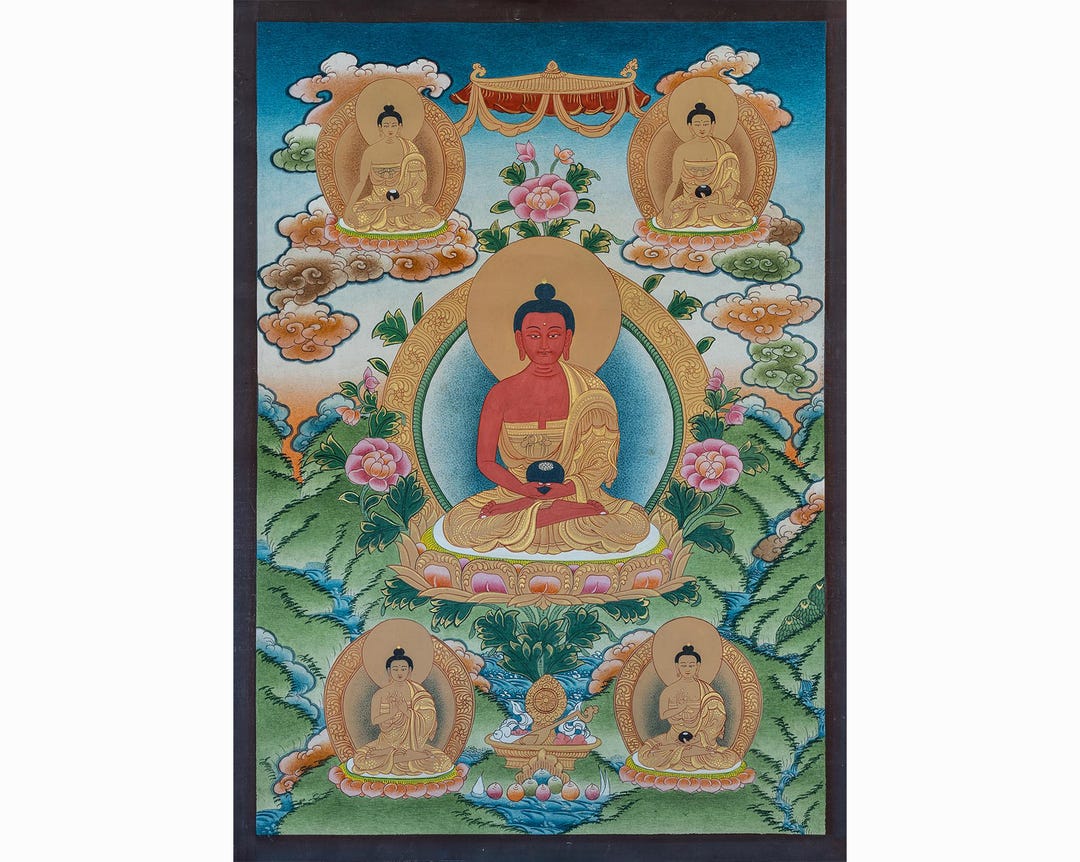 The Five Dhyani Buddhas Thangka Painting I Traditional Tibetan Art I ...