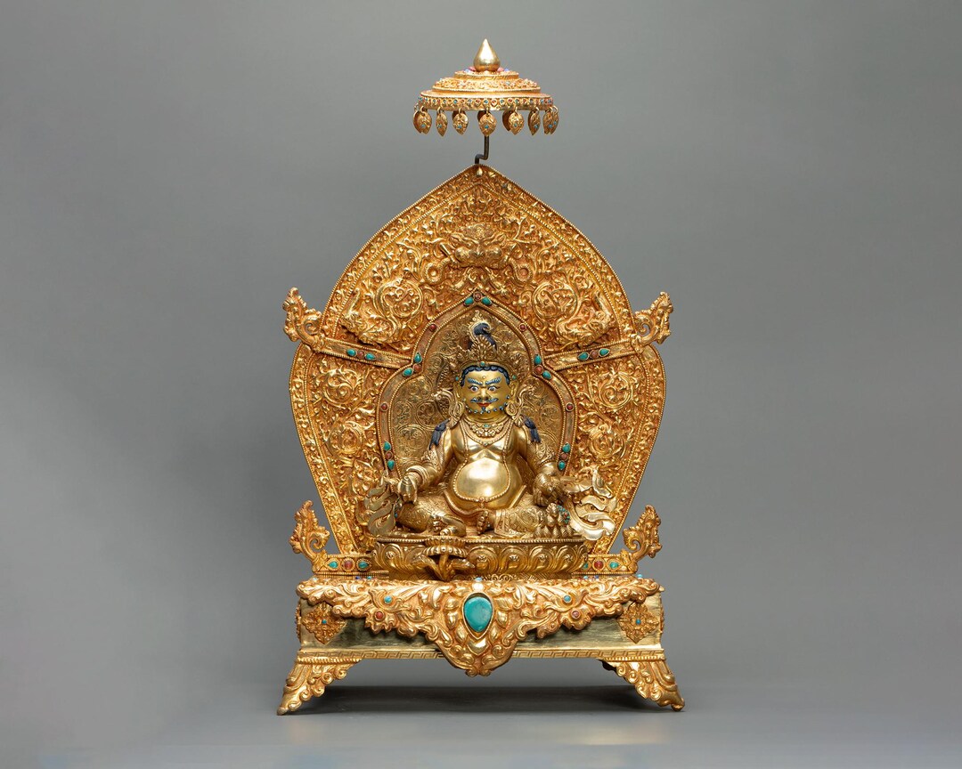 Handcrafted 24K Gold Dzambala Statue: Deity of Wealth Decor (12x22 ...