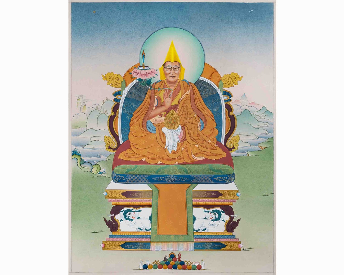 His Holiness 14th Dalai Lama in Traditional Thangka Painting L - Etsy