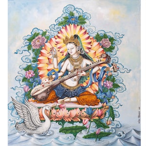 Saraswati in Traditional Newari Painting Thanka I Refined Artistry - Etsy