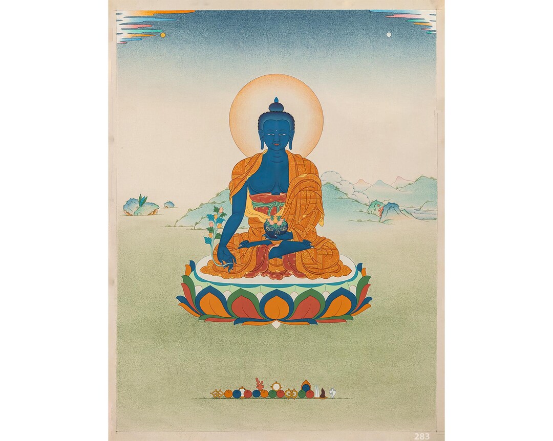 Refined Medicine Buddha in Traditional Tanka Painting, Healing Buddha ...