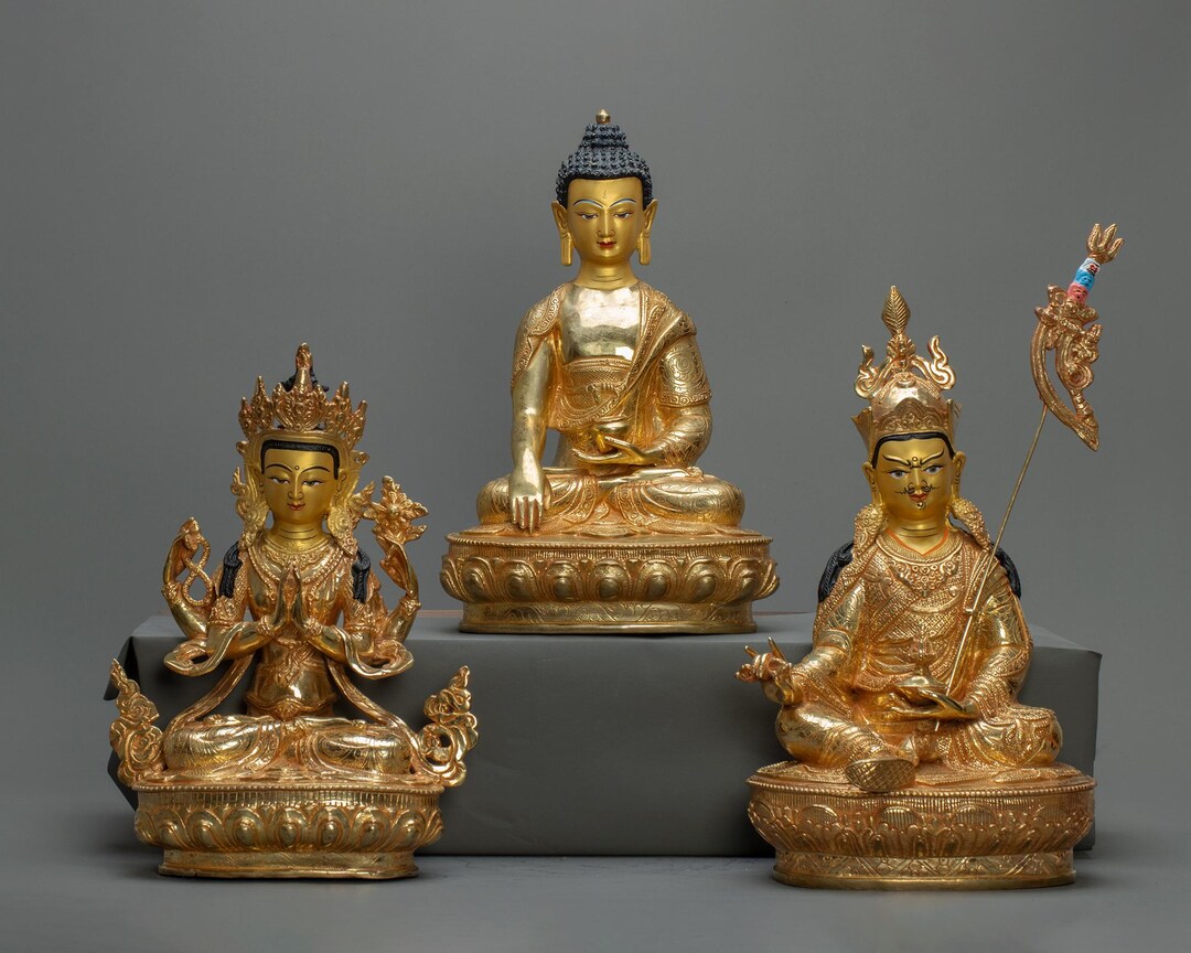Triad of Shakyamuni Buddha, Guru Rinpoche, and Chenrezig I Art for ...