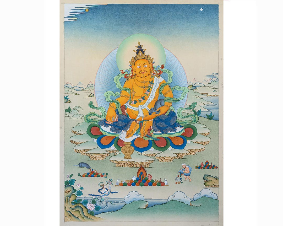 Hand-painted Dzambala Thangka Art: Deity of Wealth - Etsy