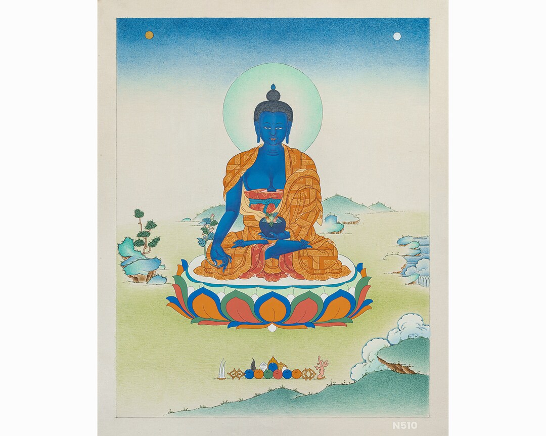 Medicine Buddha Thangka Painting: Gold Accent Healing Art From Nepal - Etsy