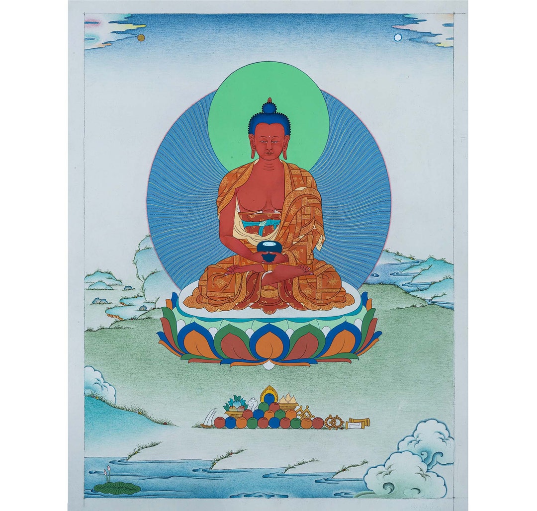 Authentic Hand Painted Amitabha Buddha in Traditional Thangka Painting ...