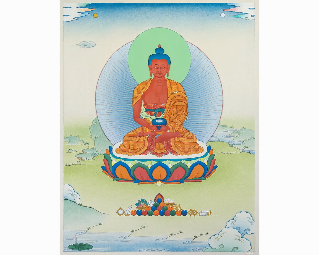 Amitabha Buddha in Traditional Thangka Painting, Deity of Infinite Life & Longevity in Buddhism ...