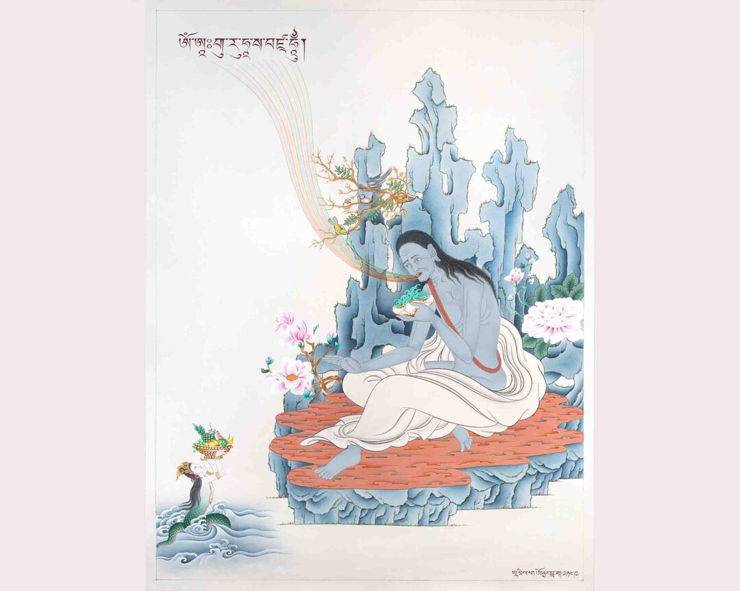 Milarepa Thangka Painting: Traditional Buddhist Art Giclée Canvas ...