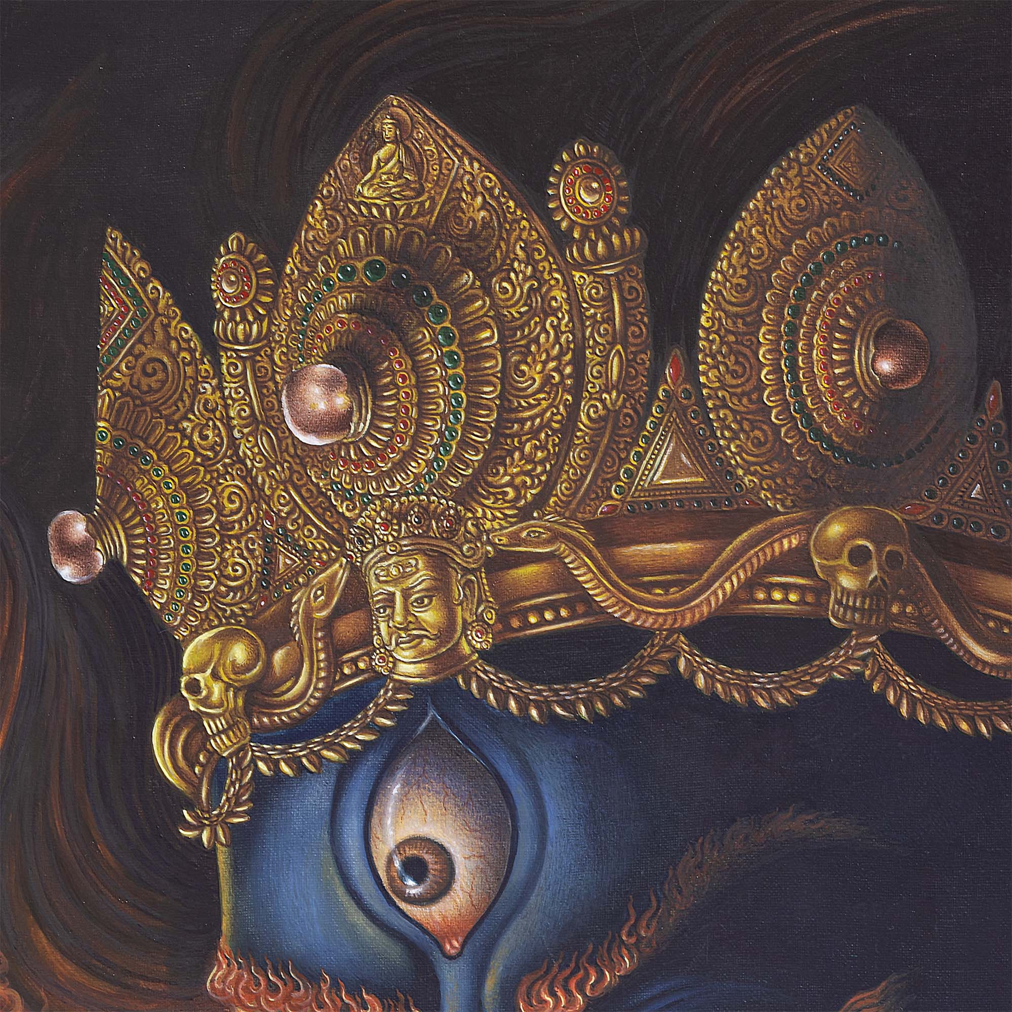 Wrathful Three Eyed Deity Mahakala in Authentic Handpainted Thanka I ...