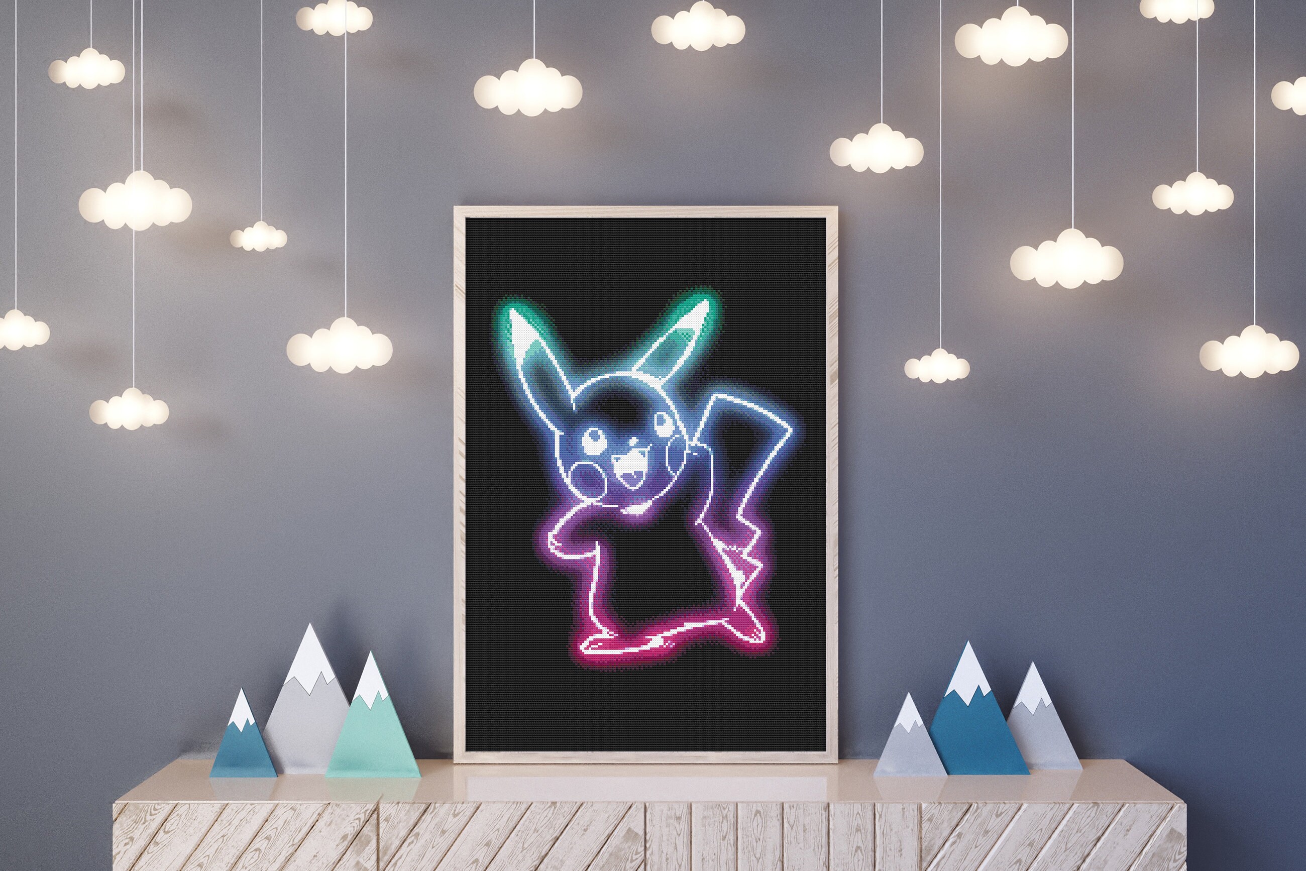 Neon Pikachu Cross Stitch Pattern instant Download PDF - Etsy