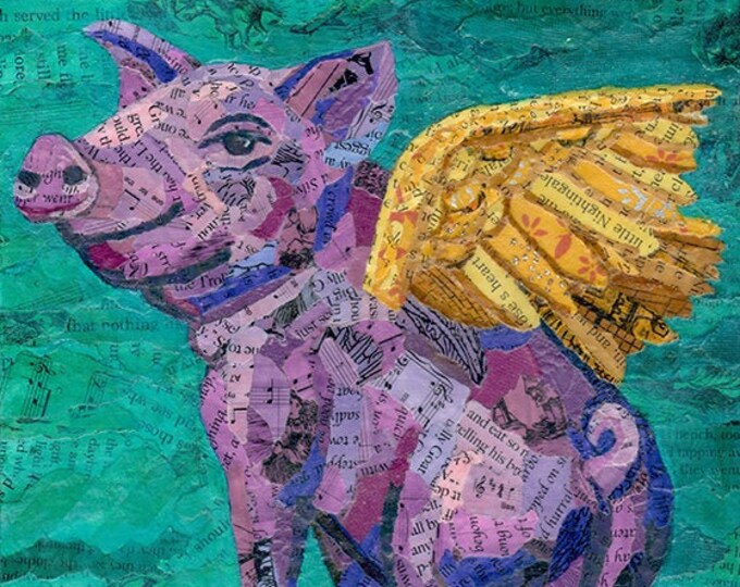 Cheeky Flying Pig Collage Print - Etsy
