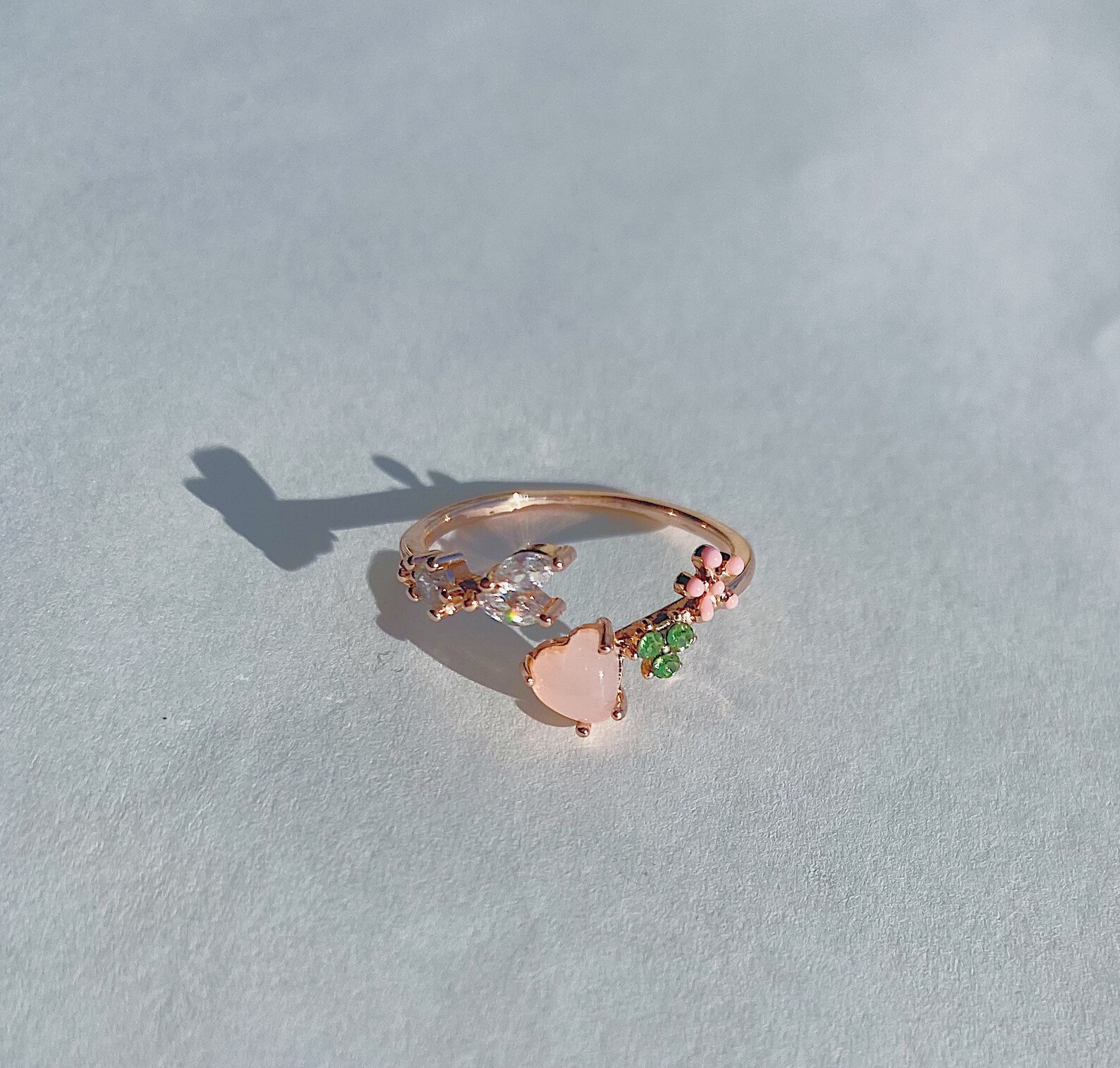 Pink Heart-rose Gold Pink Crystal Engagement Flower Ring Y2K - Etsy