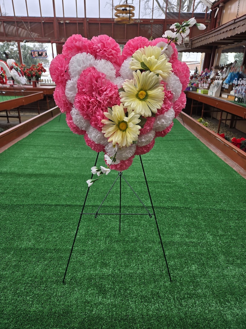 Heart Flower Cemetery Decoration Memorial on Stand. Artificial Flower ...