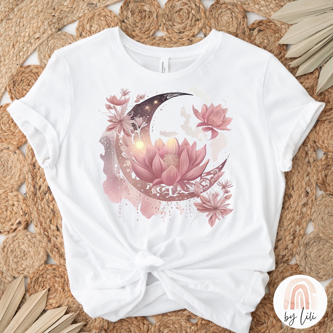 Lotus Moon PNG, Boho Sublimation Design for T-shirt, Lotus Moon PNG ...