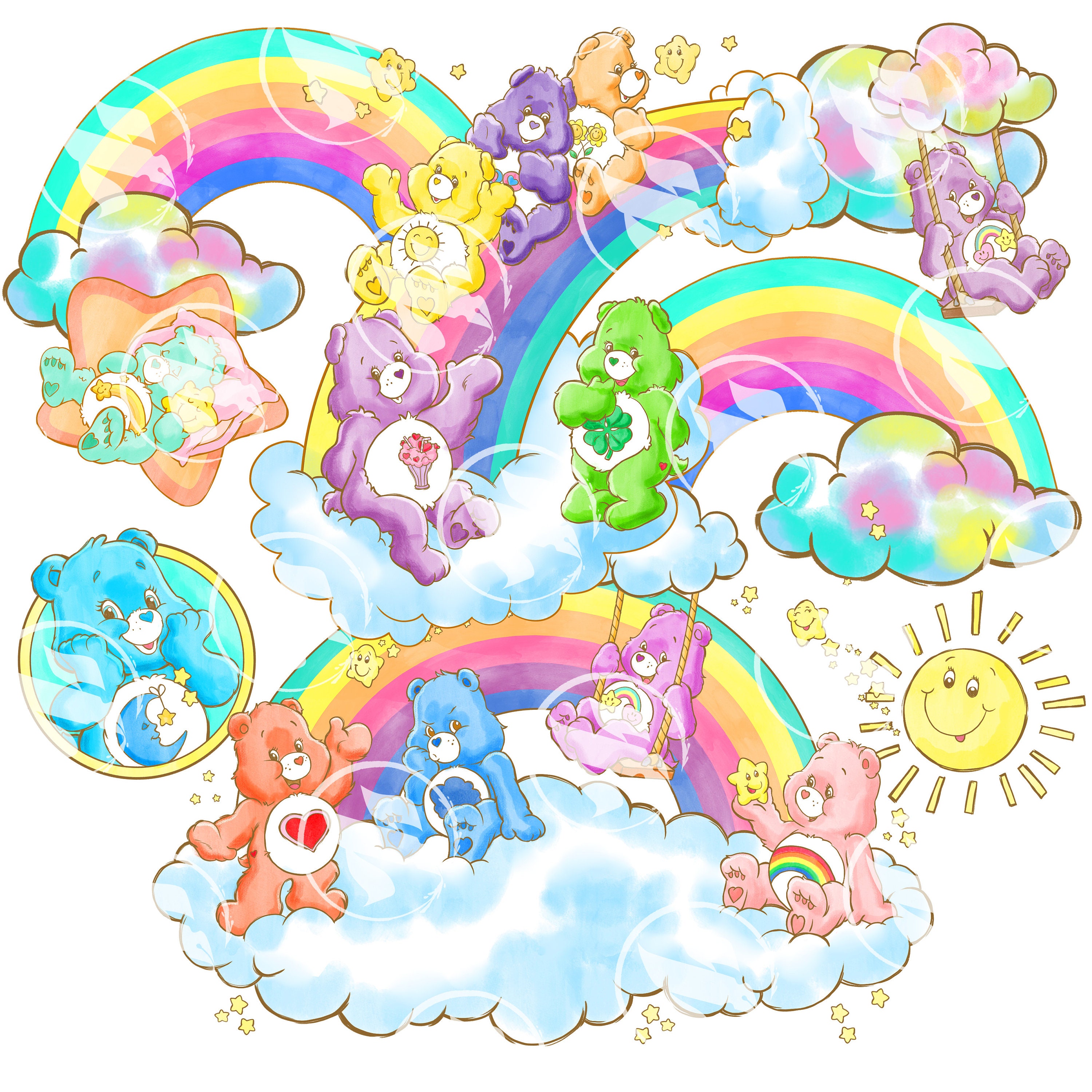 Cute Bears and Rainbows (no AI) Sublimation File 12" X 12" 300 DPI ...