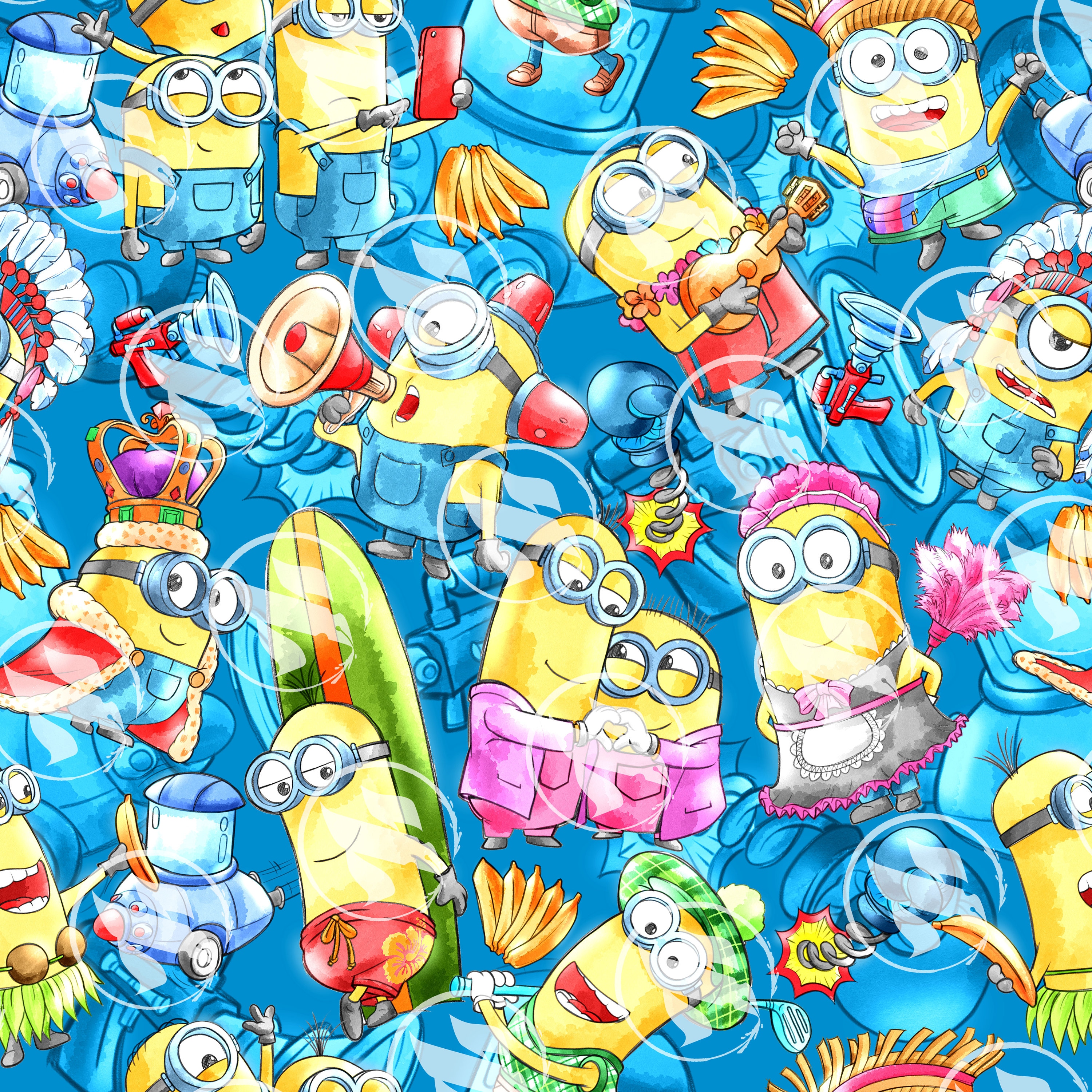 Mini Yellow Friends Blue (no IA) Seamless Pattern PNG 15" X 15" 300 DPI ...