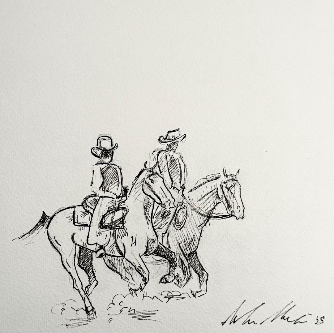 8x8 Original Western Sketch | Western Art| Gunslinger| Red Dead ...