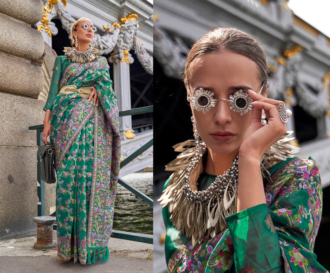 Miami Jade Green Kashmiri Kani Silk Saree for Woman, With Blouse ...