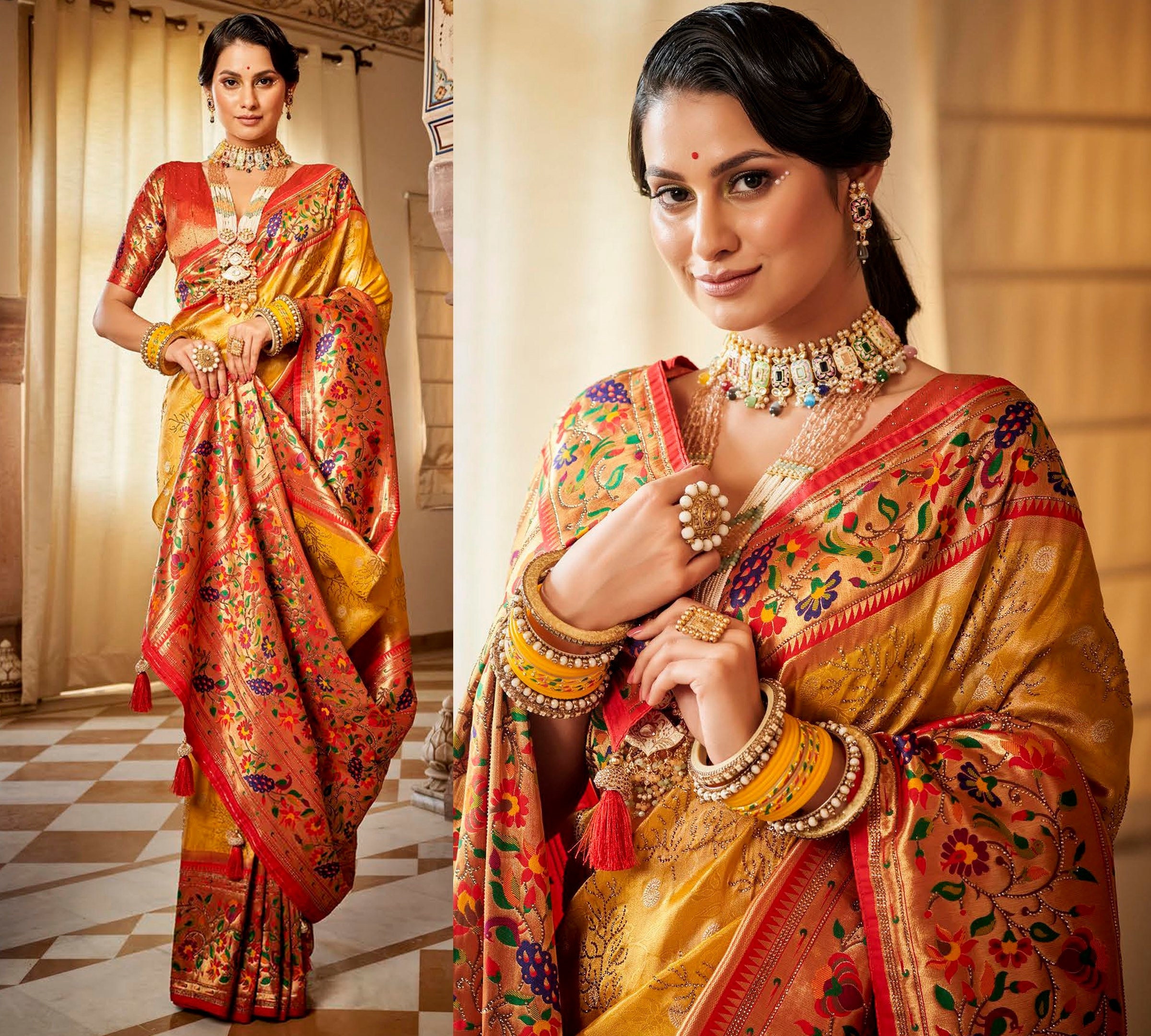 Golden Yellow Pure Silk Paithani Saree With Paithani Border - Etsy