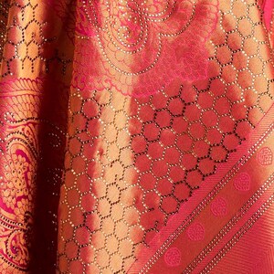 Coral Orange Kanjivaram Pattu Silk Saree for Woman With Embossed Real ...