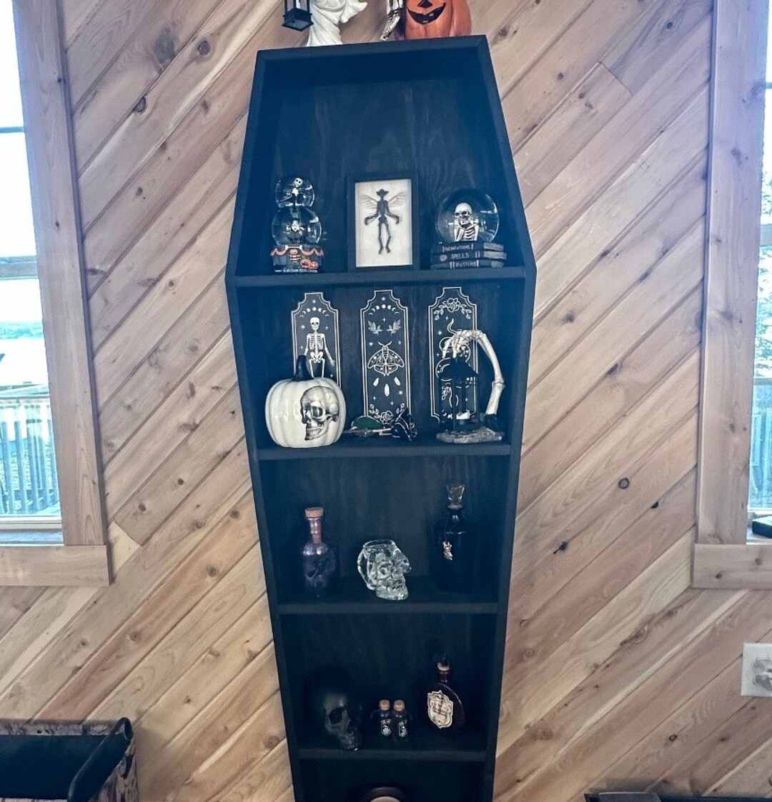 5 Foot Coffin Bookshelf, Goth, Spooky, Home Decor, Bookcase, Mystic ...