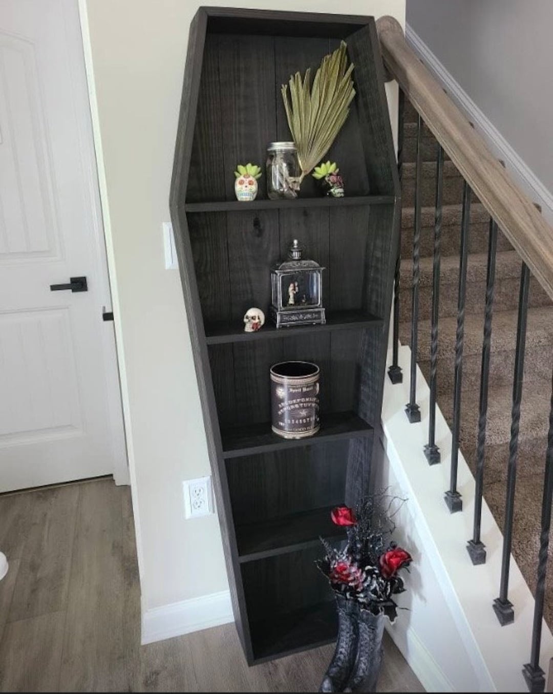 52 Inch Coffin Bookshelf, Goth, Spooky, Home Decor, Bookcase, Mystic ...