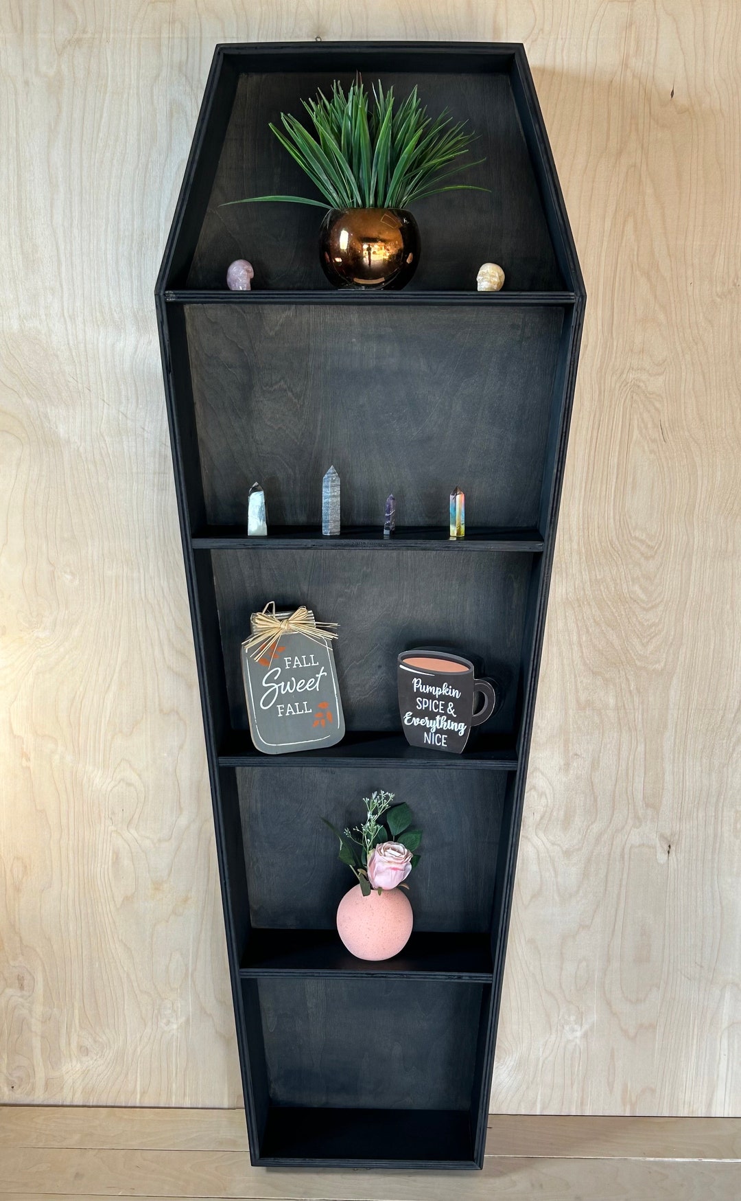 5 Foot Coffin Bookshelf, Goth, Spooky, Home Decor, Bookcase, Mystic ...