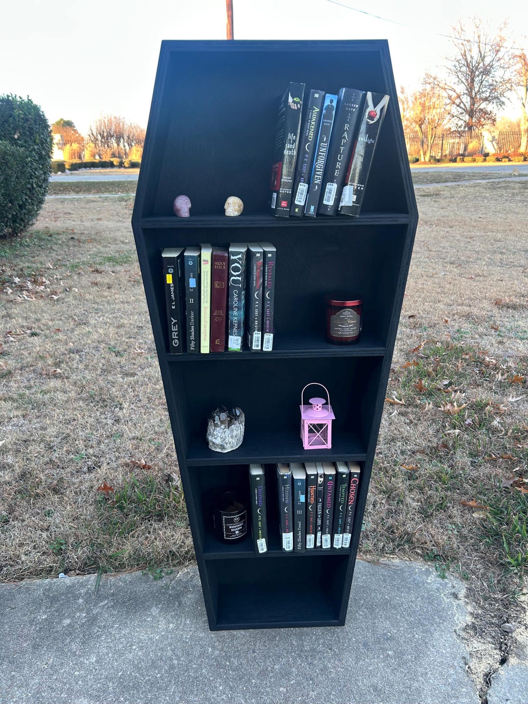 5 Foot Coffin Bookshelf, Goth, Spooky, Home Decor, Bookcase, Mystic ...