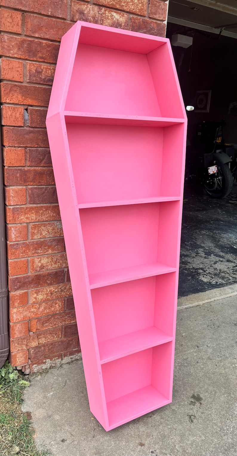 52” PINK Coffin Bookshelf, Goth, Spooky, Home Decor, Bookcase, Mystic ...