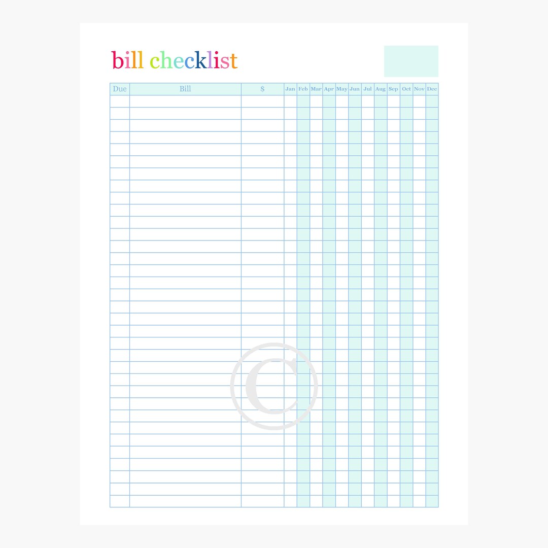 BILL CHECKLIST Budget Planner Printable Pages Happy Financial Bill ...