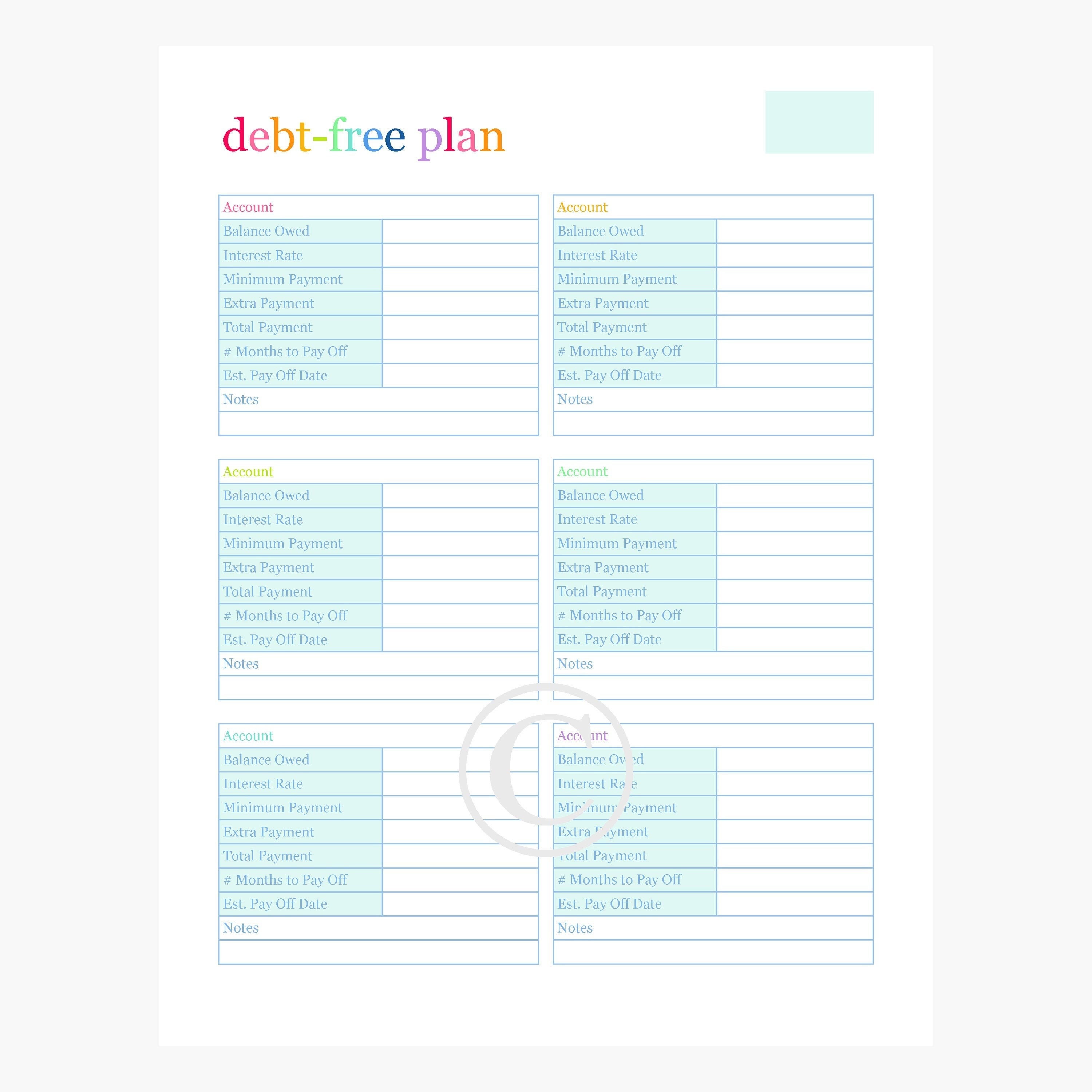 DEBT FREE Form Budget Planner Printable Pages Happy Financial Bill ...