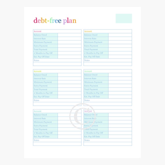 DEBT FREE Form Budget Planner Printable Pages Happy Financial - Etsy