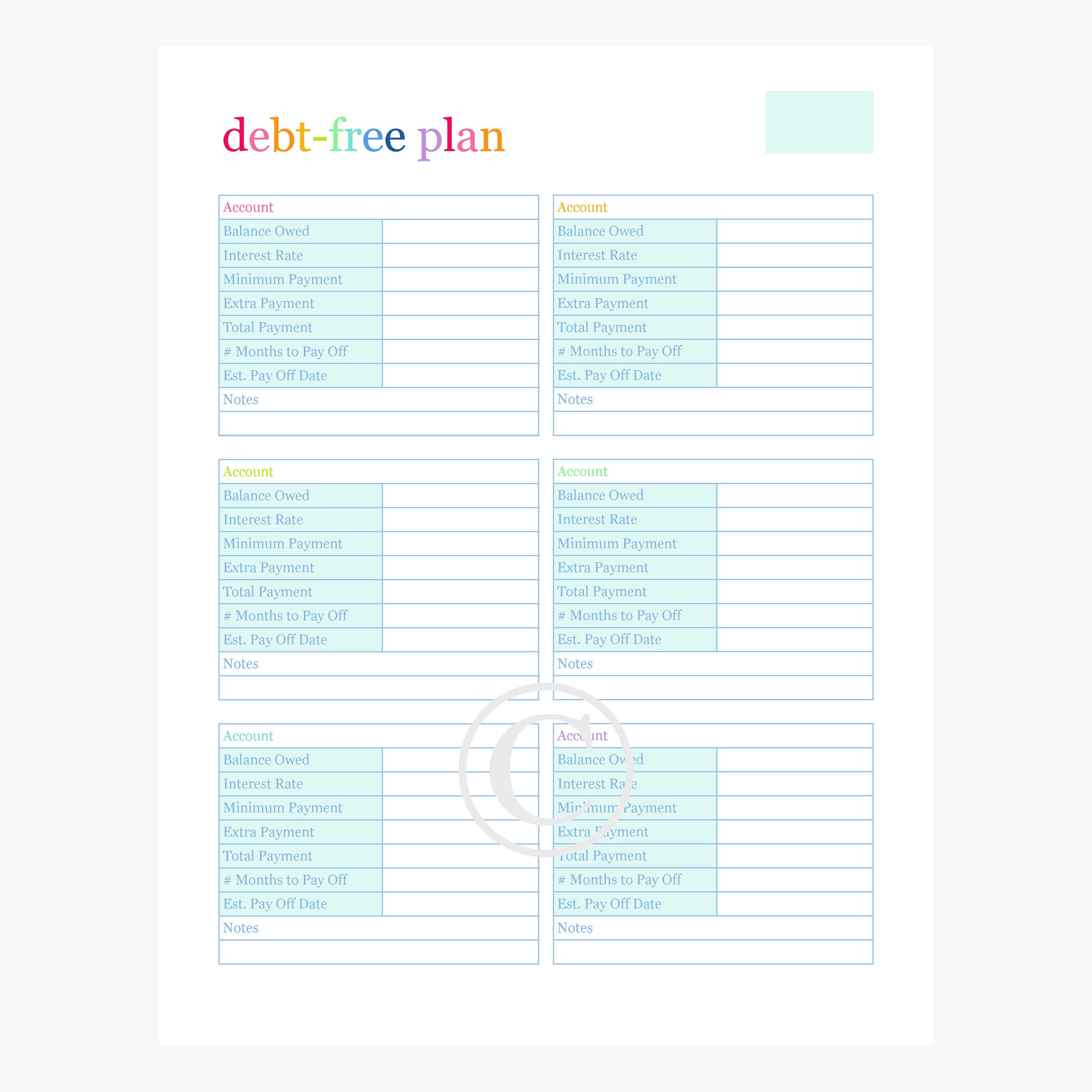 DEBT FREE Form Budget Planner Printable Pages Happy Financial Bill ...