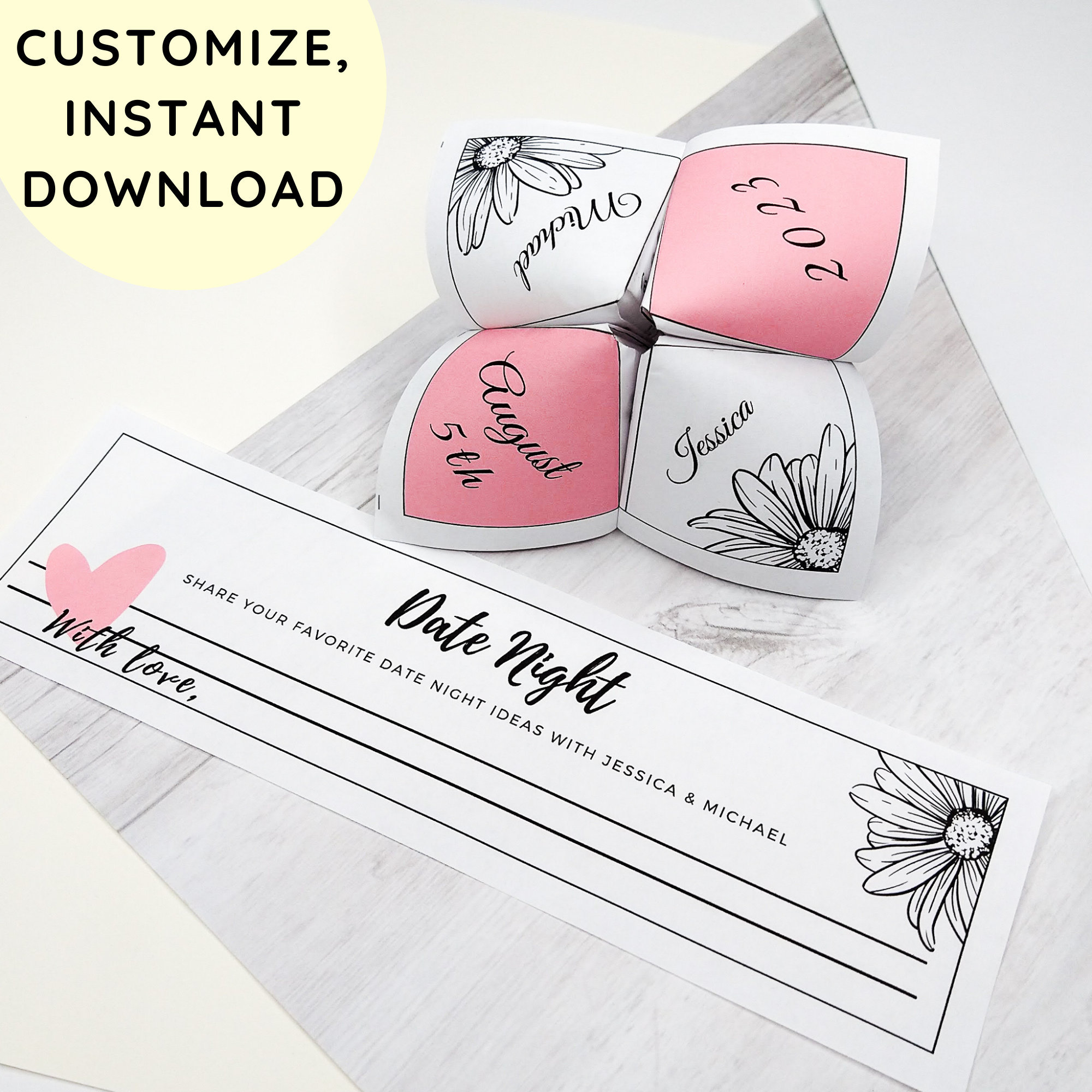 Sunflower Cootie Catcher Template for Wedding, Editable Cootie Catcher ...