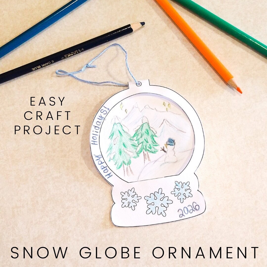 Kids Craft Ornament, Winter Craft, Christmas Craft, Snow Globe Coloring ...