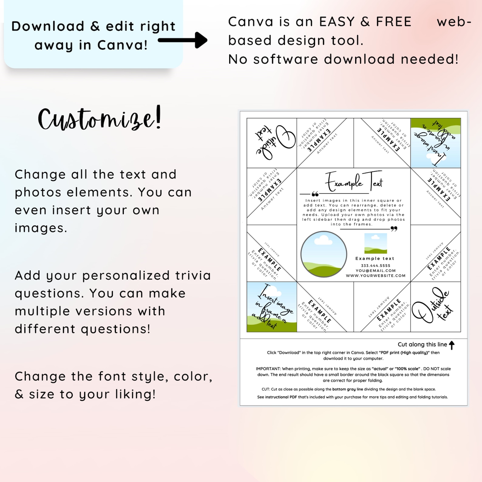 Blank Cootie Catcher Template, Editable Cootie Catcher, Printable ...