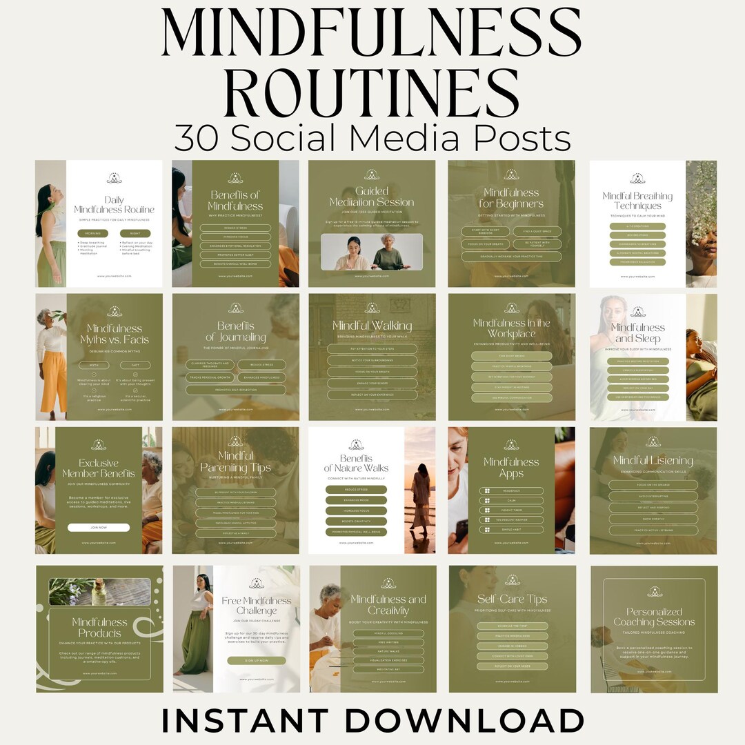 Mindfulness Social Media Posts: Canva Template for Wellness Coaches ...