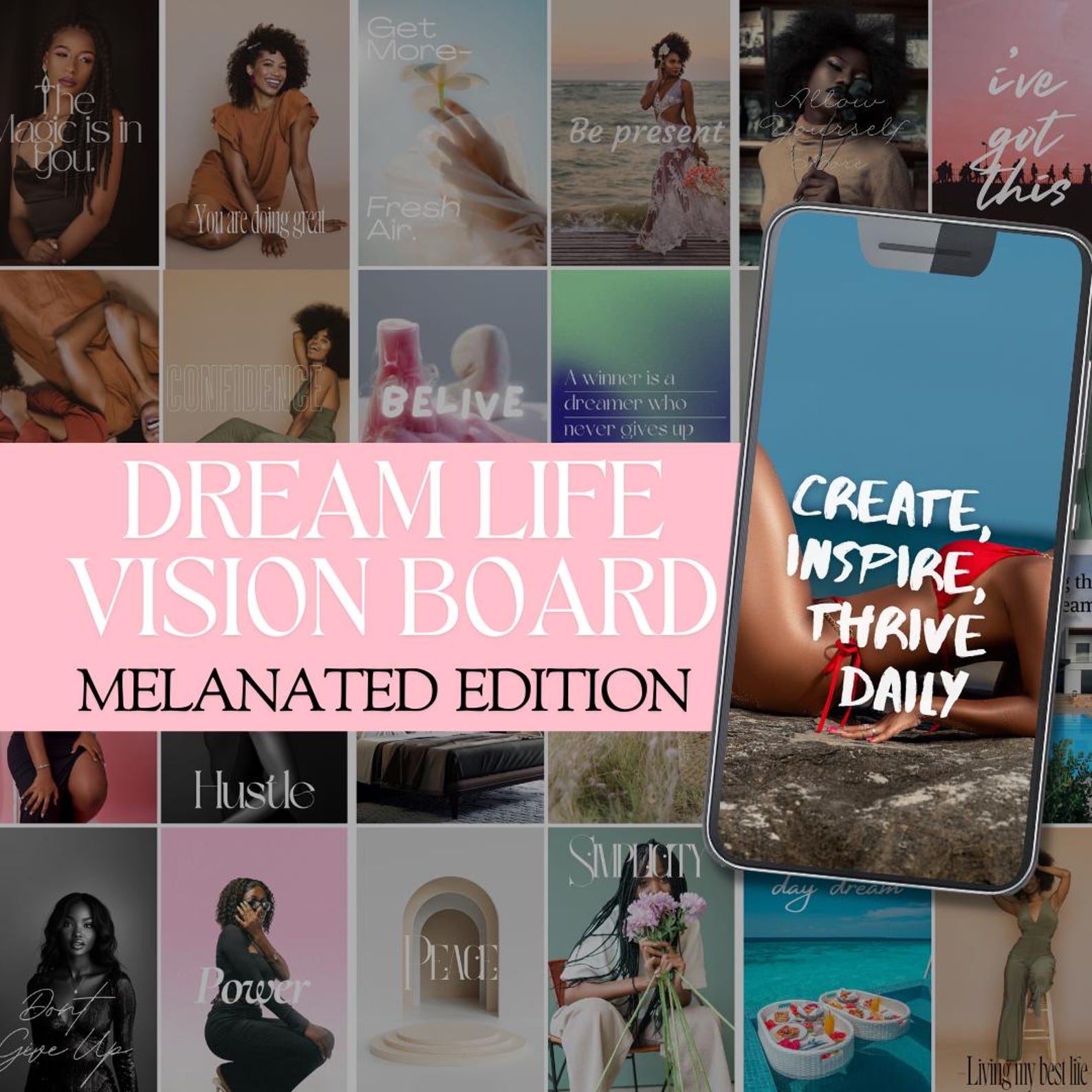 Printable Vision Board Kit Canva MRR Positive Affirmations Dream Life ...