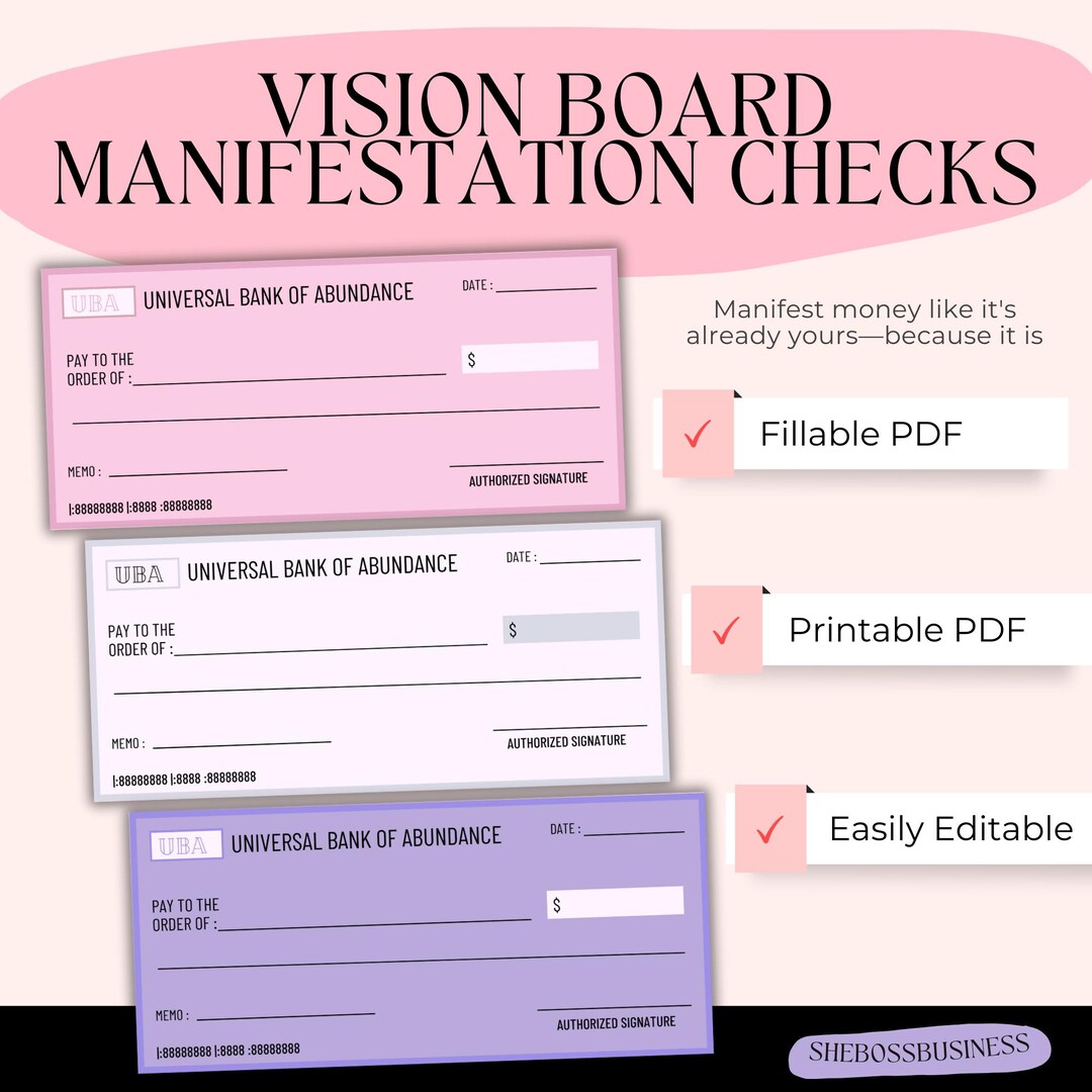 Printable Manifestation Checks Dream Life Manifesting Laws of ...