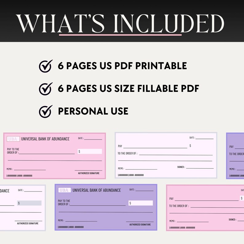 Printable Manifestation Checks: Dream Life, Abundance (fillable PDF) - Etsy