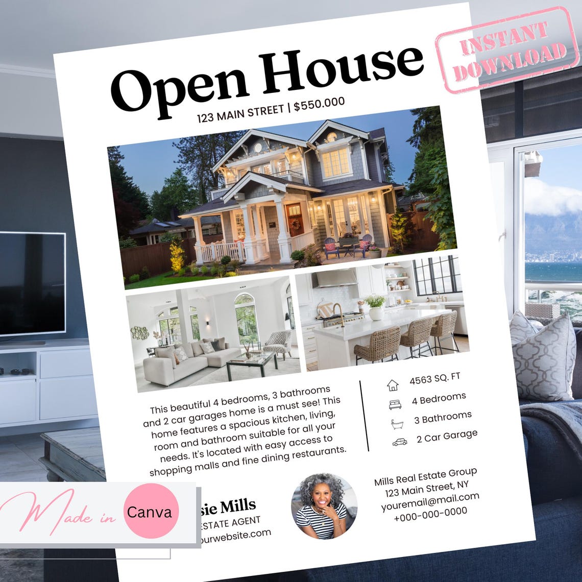 Open House Template: Real Estate Flyer, Canva Editable (instant ...