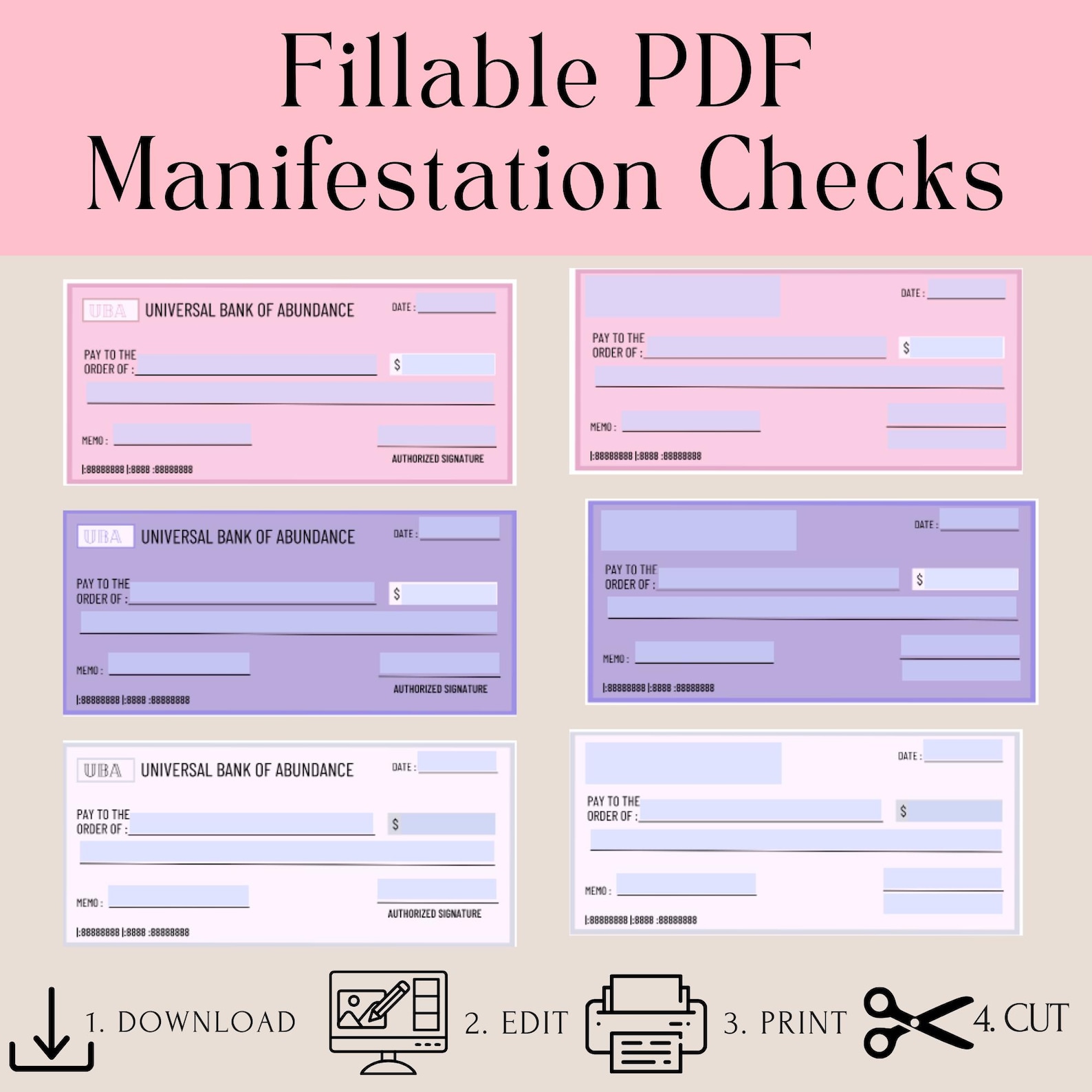 Printable Manifestation Checks: Dream Life, Abundance (fillable PDF) - Etsy