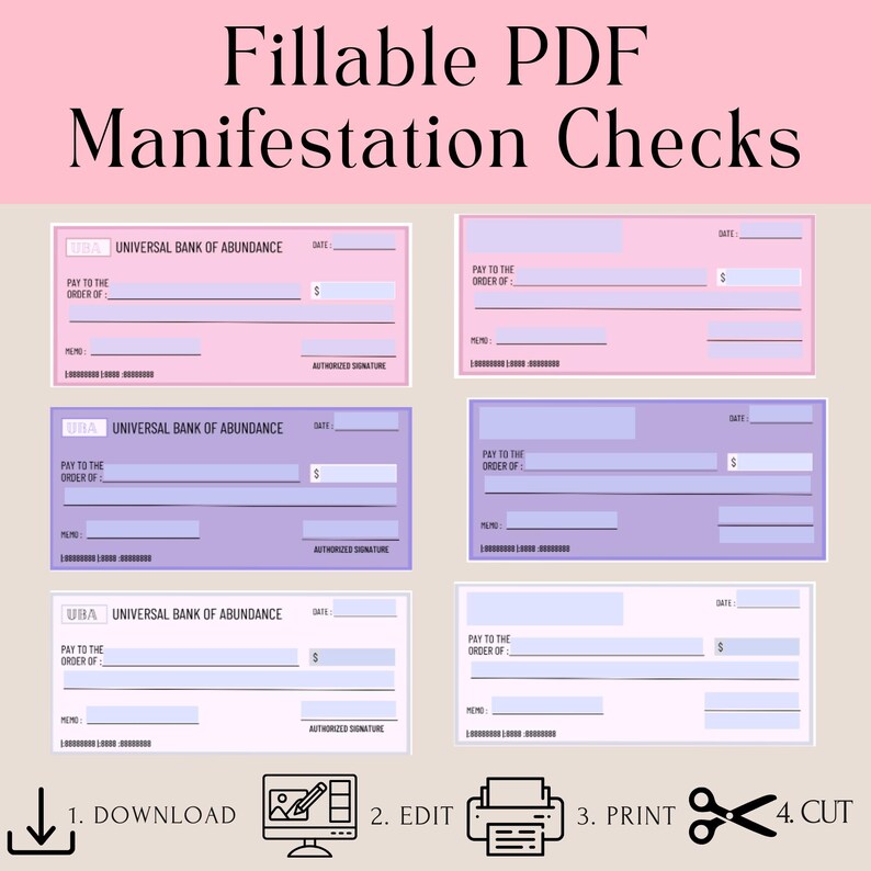 Printable Manifestation Checks: Dream Life, Abundance (fillable PDF) - Etsy