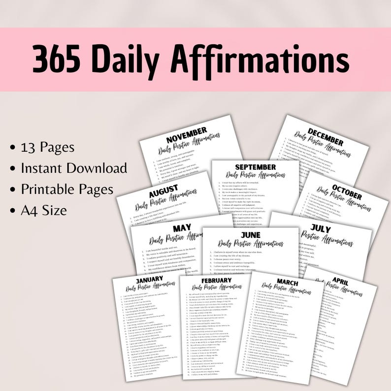 365 Daily Affirmations Printable: Self-care & Mental Health (PDF) - Etsy