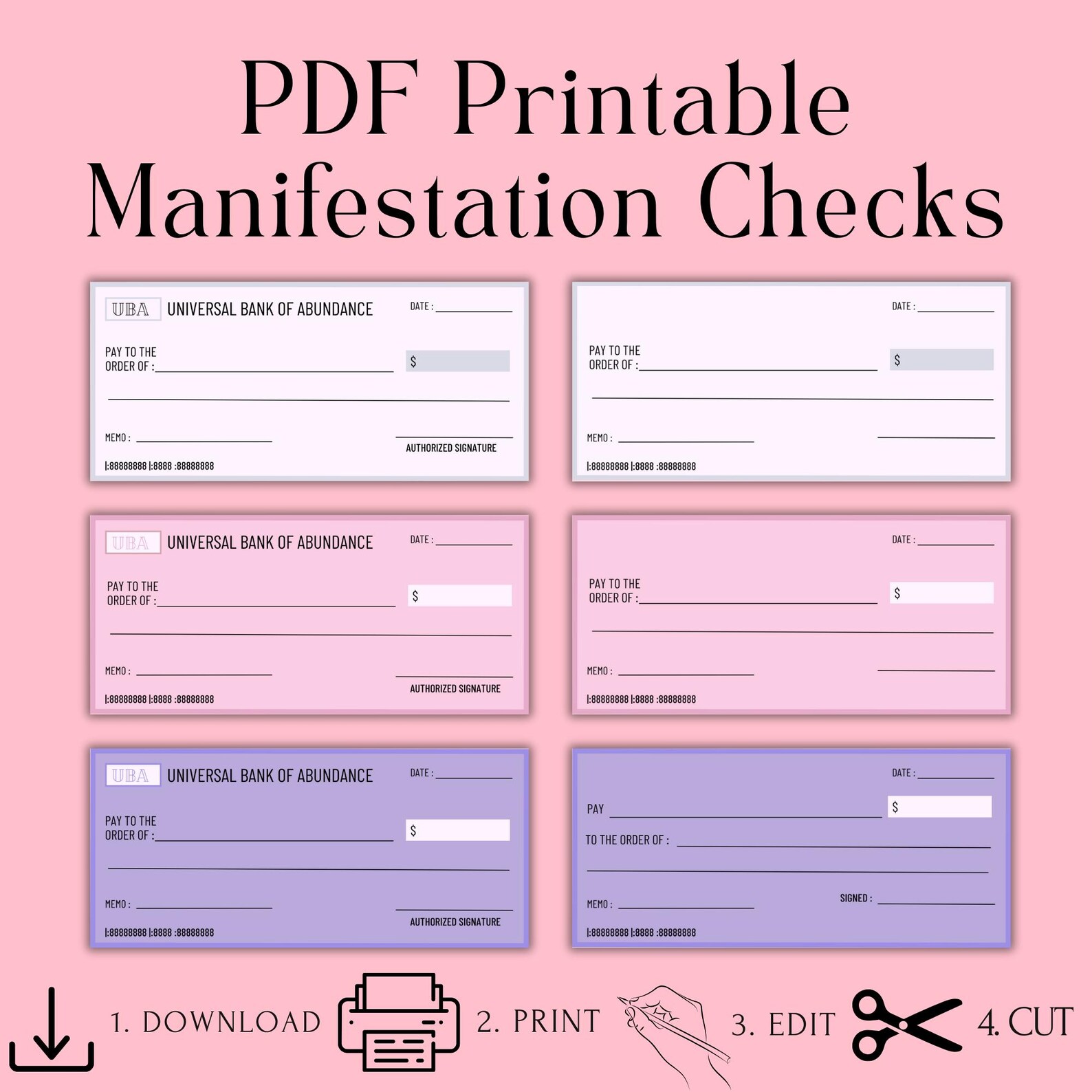 Printable Manifestation Checks: Dream Life, Abundance (fillable PDF) - Etsy