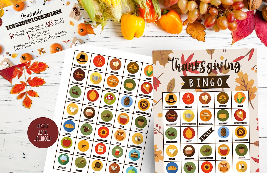 50 Fall Thanksgiving Bingo Cards, Printable Thanksgiving Bingo ...