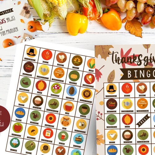 Thanksgiving BINGO Cards Game Printable Download - Etsy