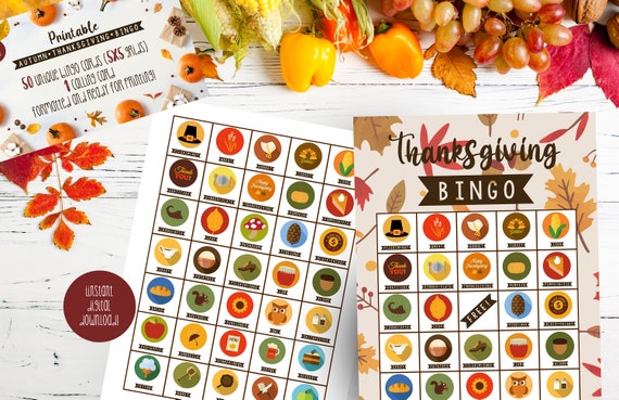 50 Fall Thanksgiving Bingo Cards Printable Thanksgiving | Etsy