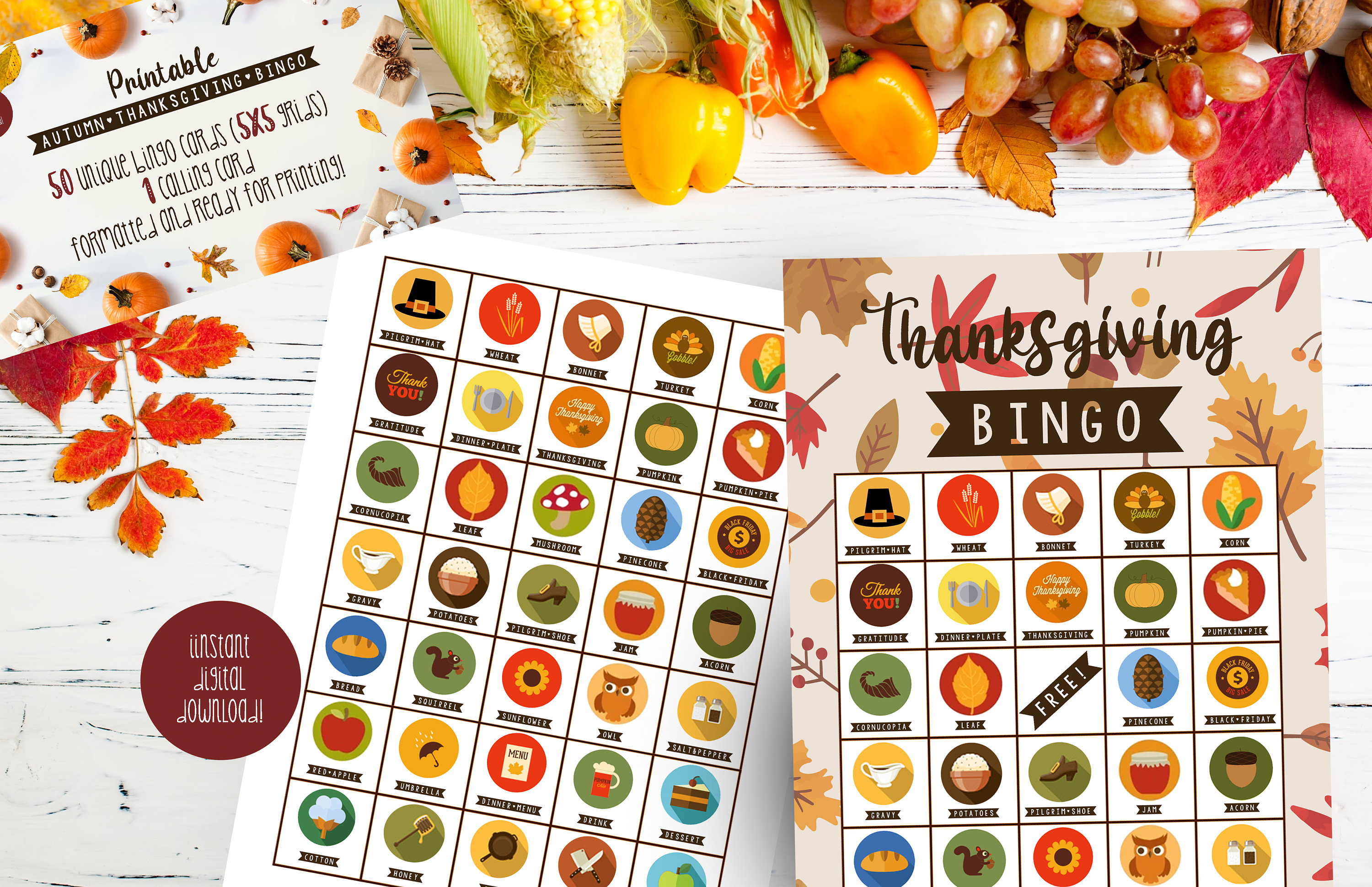 50 Fall Thanksgiving Bingo Cards Printable Thanksgiving - Etsy