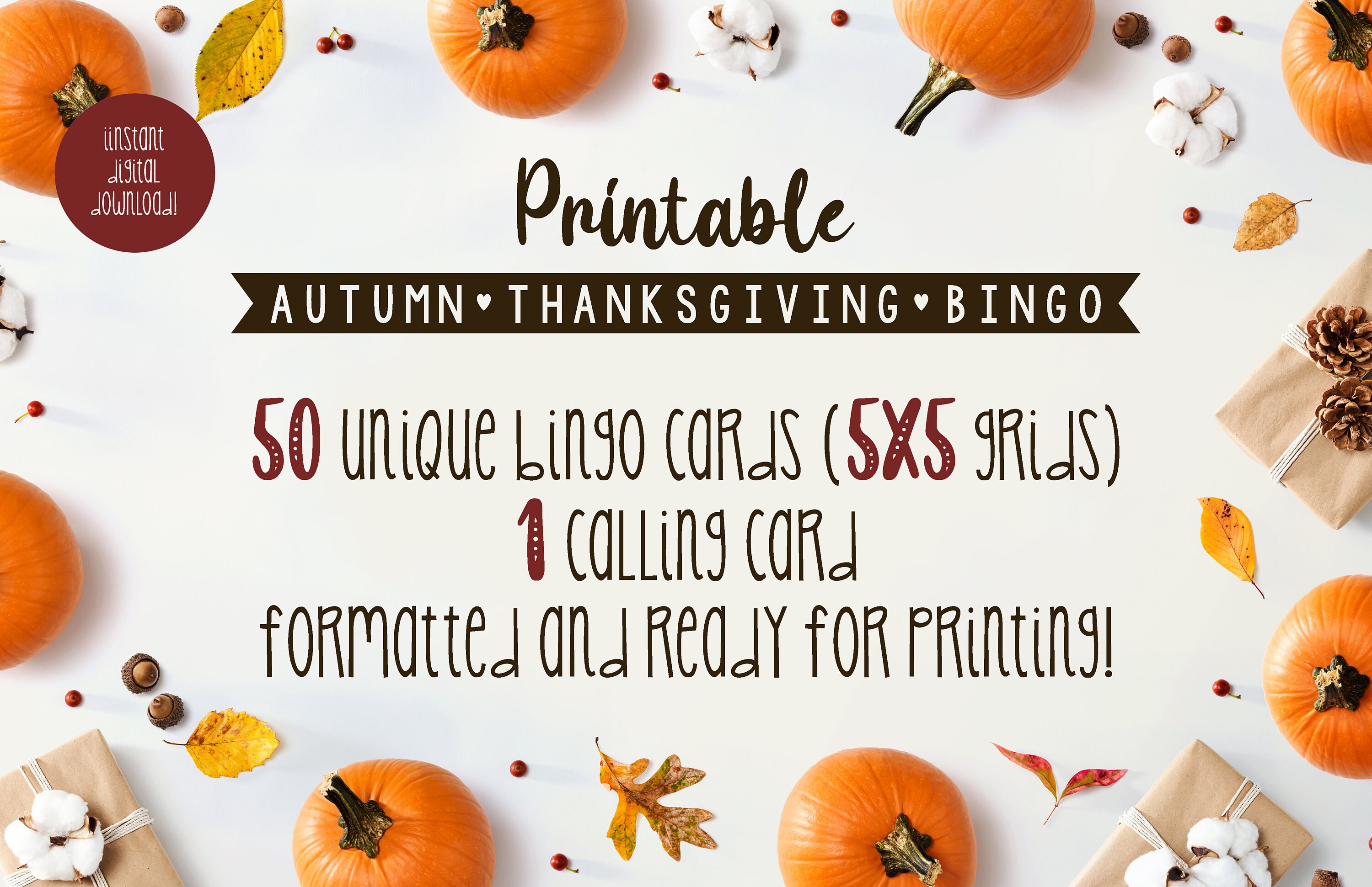 50 Fall Thanksgiving Bingo Cards, Printable Thanksgiving Bingo ...